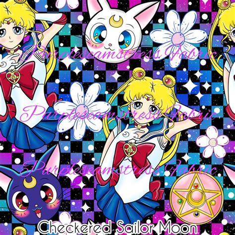 Checkered Sailor Moon Fabric Purpleseamstress Fabric