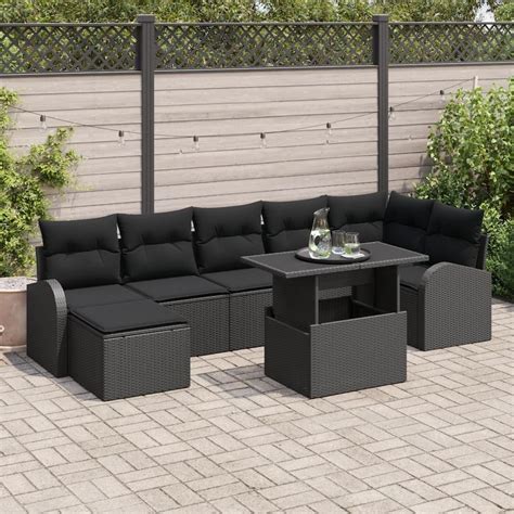 8 Piece Garden Sofa Set With Cushions Black Poly Rattan Vidaxl Big W