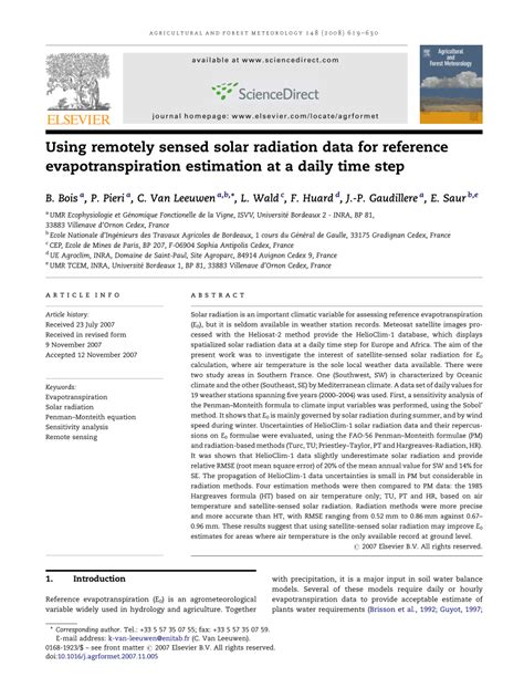 Pdf Using Remotely Sensed Solar Radiation Data For Reference