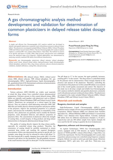 Pdf A Gas Chromatographic Analysis Method Development And Validation