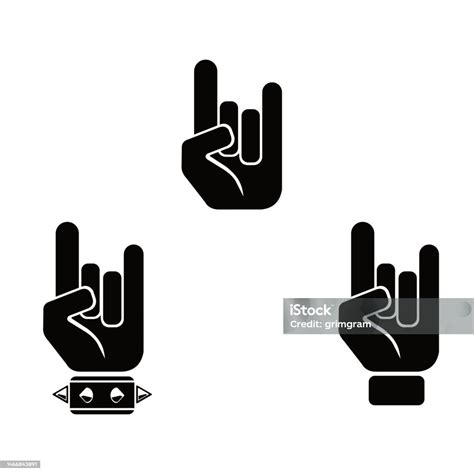 바위 손 헤비 메탈 아이콘벡터 일러스트 레이 션 블랙 실루엣 디자인 로고 락 음악에 대한 스톡 벡터 아트 및 기타 이미지 락 음악 손 기타 현악기 Istock