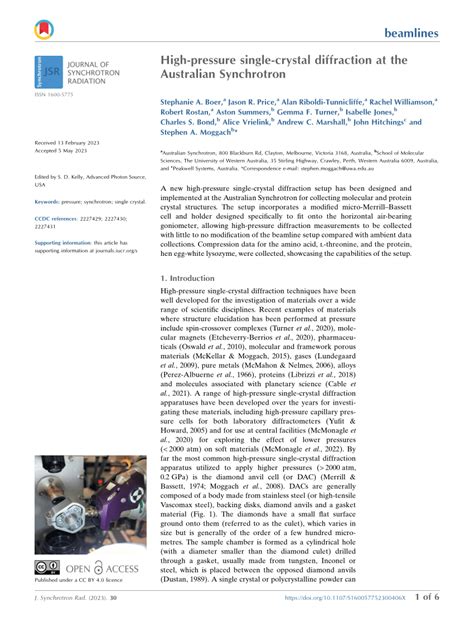 Pdf High Pressure Single Crystal Diffraction At The Australian