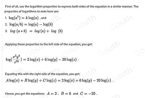Solved If Log X 2y 6 Z 20 Alog X Blog Y Clog Z Then A B C Question Help Video