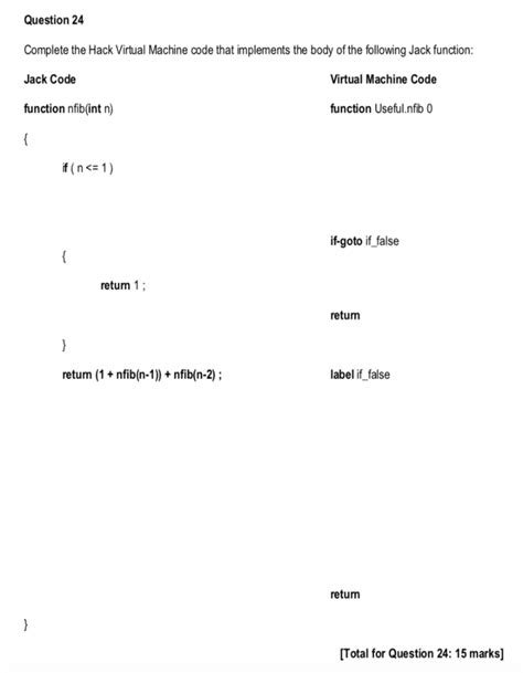 Question 24 Complete The Hack Virtual Machine Code