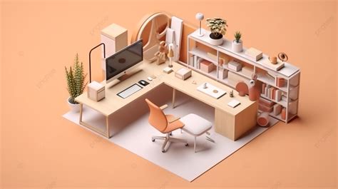 현대적인 작업 공간의 아이소메트릭 3d 렌더링 컴퓨터 책상 작업실 집 책상 배경 일러스트 및 사진 무료 다운로드 Pngtree