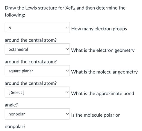 solved draw the lewis structure for xef4 ﻿and then determine