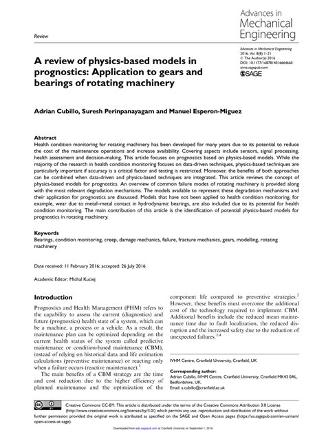 Pdf A Review Of Physics Based Models In Prognostics Application To Gears And Bearings Of