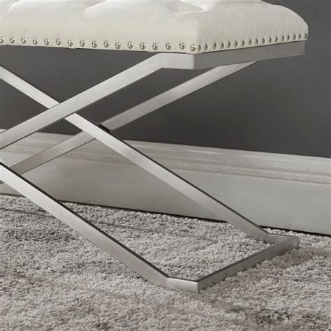 Imperial Tufted Double Bench With Silver X Base Beige Overstock