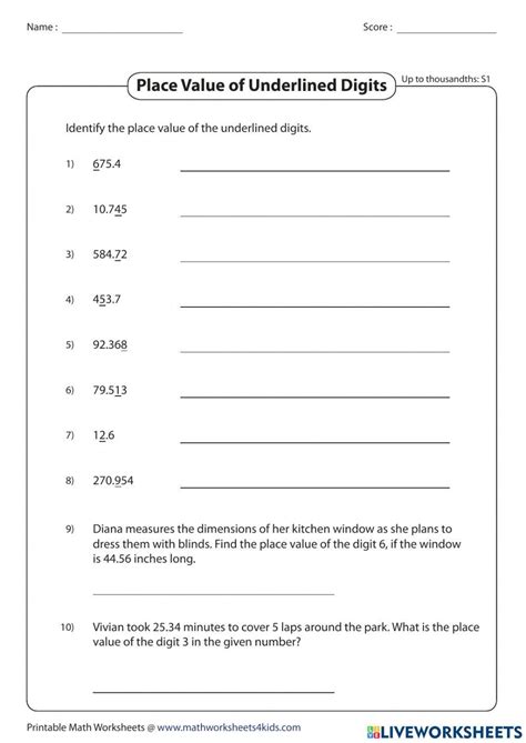 writing place value of underlined digits and underlining digits of