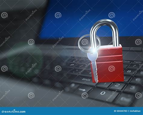 3d Padlock With Key On Laptop Keyboard Stock Illustration Illustration Of Encryption Portable