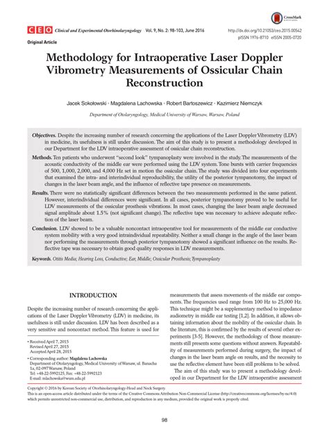 Pdf Methodology For Intraoperative Laser Doppler Vibrometry