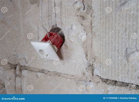 Wall Socket Installation And Renovation Close Up Of Old Socket And Wiring Stock Photo Image