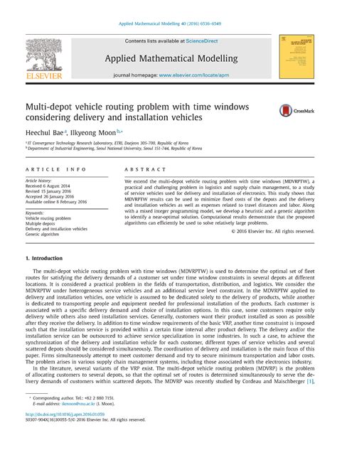 Multi Depot Vrp With Installation Applied Mathematical Modelling Contents
