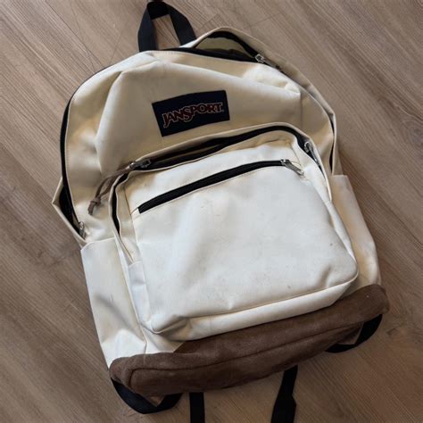 White And Cream Jansport Backpack Backpack Trendy Depop
