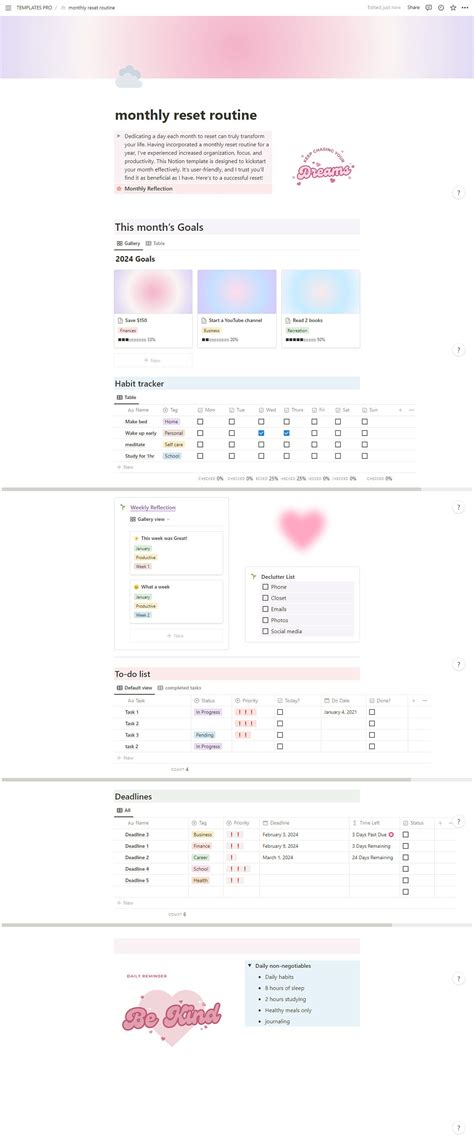 Monthly Reset Notion Template That Girl Notion Monthly Goals 2024