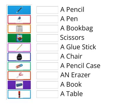 Classroom Objects Match Up Classroom Objects Match Up