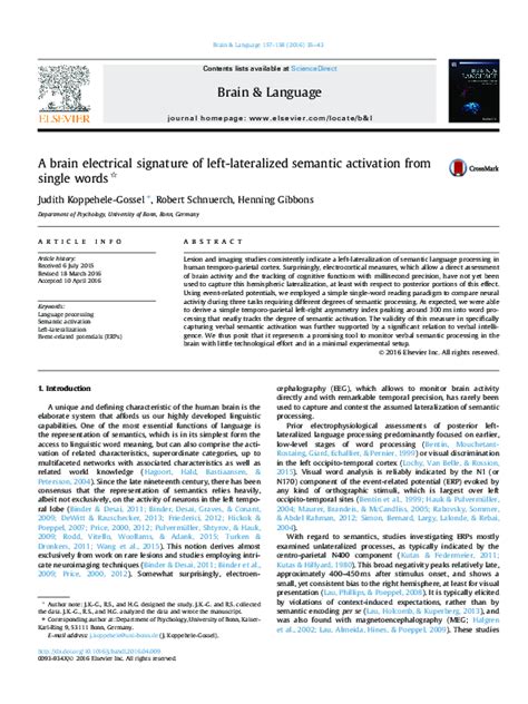 Pdf A Brain Electrical Signature Of Left Lateralized Semantic
