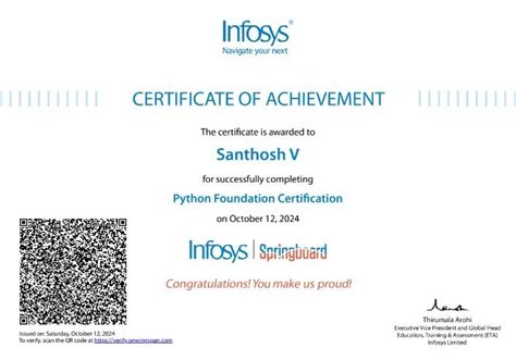 Infosysspringboard Infosys Pythonprogramming Learningjourney Newskill Santhosh V