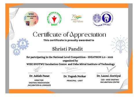 Shristi Pandit On Linkedin Ideathon Innovation Certificate