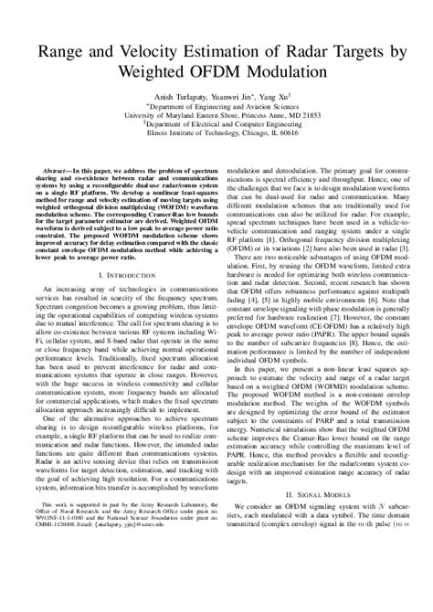 pdf range and velocity estimation of radar targets by weighted ofdm