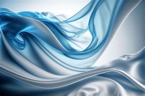 흰색 배경에 부드러운 비행 우아한 파란색 투명 실크 패브릭 천 프리미엄 사진