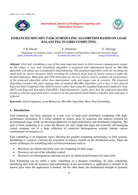 Pdf Enhanced Min Min Task Scheduling Algorithm Based On Load