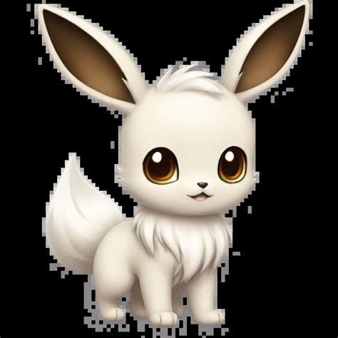 Kawaii Pale Shiny Eevee With Dark Brown Long Emo Hair Covering Her Eyes Full Body Emoji Ai