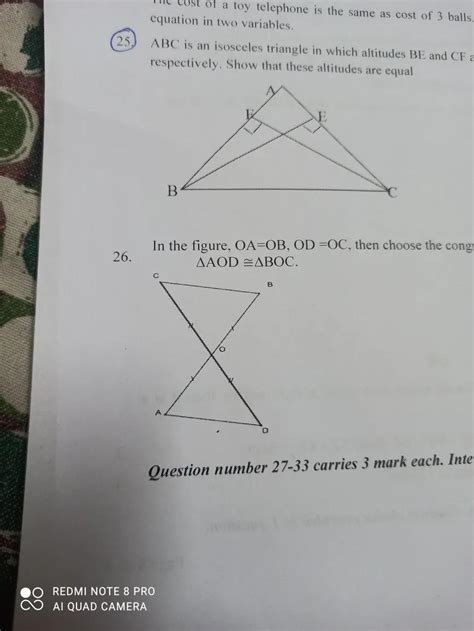 In the figure, OA=OB, OD =OC, then choose the congruence rule by which AAOD –ABOC. - Brainly.in