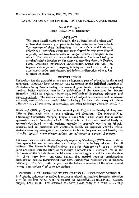 Pdf Integration Of Technology In The School Curriculum