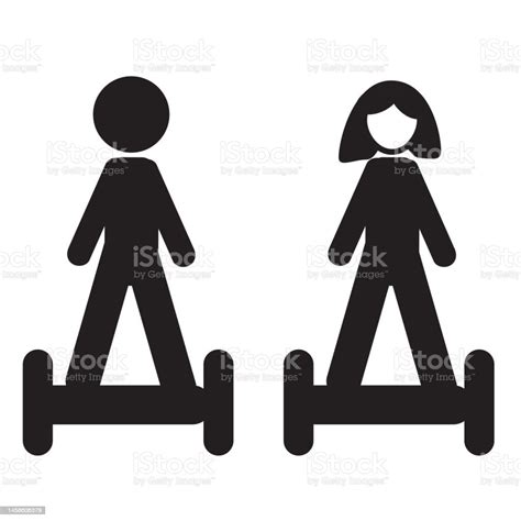 간단한 세트 2 벡터 아이콘 Stickman 여자와 남자 타고 전기 호버 보드 Hoverboard에 대한 스톡 벡터 아트 및 기타 이미지 Hoverboard 건강한