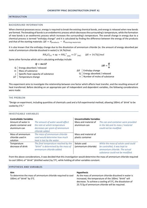 Deconstruction And Practical Report Enthalpy Of Solution Chemistry Year 11 Sace Thinkswap