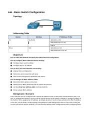 Lab1 Basic Switch Configuration Docx Lab Basic Switch Configuration Topology Addressing