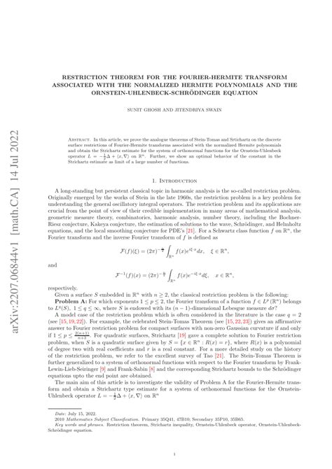 Pdf Restriction Theorem For The Fourier Hermite Transform Associated