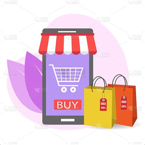 通过智能手机上的移动应用程序在线销售的插图素材 花瓣网