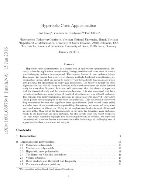 Pdf Hyperbolic Cross Approximation
