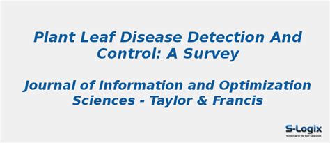 Plant Leaf Disease Detection And Control A Survey S Logix