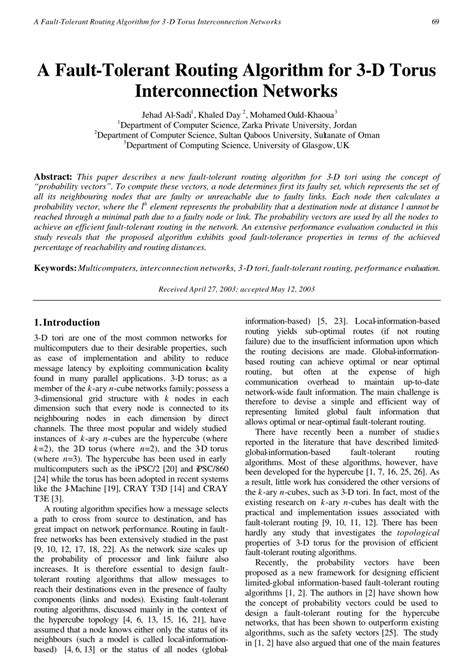 pdf a fault tolerant routing algorithm for 3 d torus interconnection