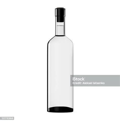 흰색 배경에 고립 된 투명 와인 병 3d 일러스트레이션 흰색 유리 보르도 빈 디자인 템플릿 바 항목 모형 사진 그림자가 있는 알코올 사실적인 렌더링 용기 이미지를 마십니다
