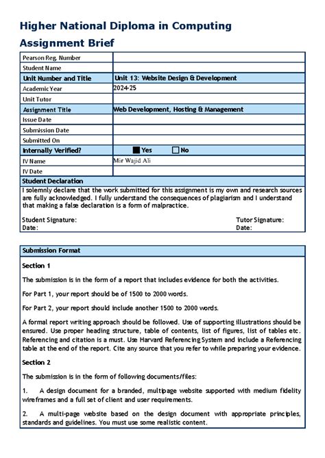 Webdev Brief Higher National Diploma In Computing Assignment Brief