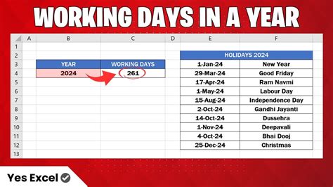 Get Total Working Days In A Year In Excel Youtube