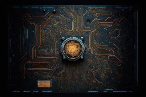 Processor Cpu Or Gpu Microchip On Dark Mother Board Stock Illustration