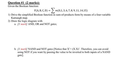 Solved Question 1 2 Marks Given The Boolean Function