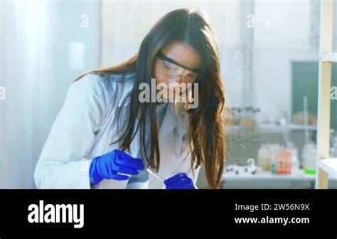 Chemical Reaction Biotechnology Lady Make In The Laboratory She Working Concentrated Using Some