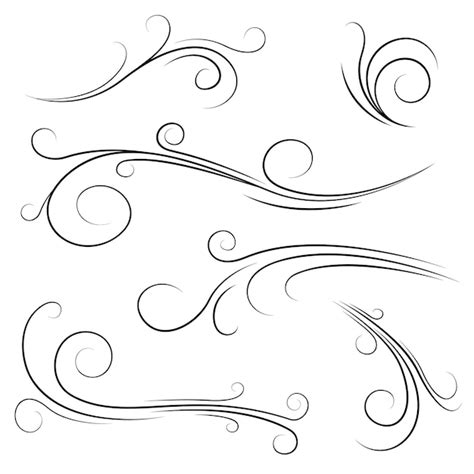 Premium Vector Set Black Collection Simple Line Winds Gust Squall Curl Doodle Outline Nature