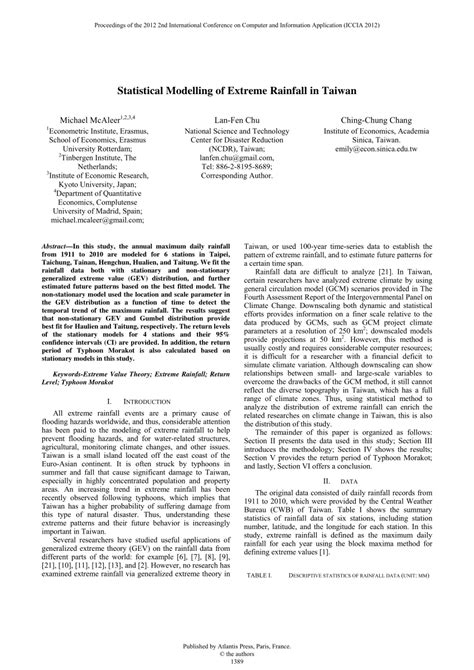 Pdf Statistical Modelling Of Extreme Rainfall In Taiwan