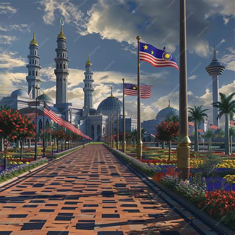 Premium Photo A Street With A Flag And A Building In The Background
