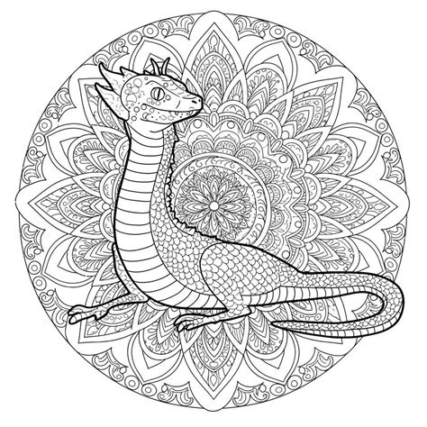 Dragon Coloring Page With A Mandala Design 57989132 Vector Art At Vecteezy