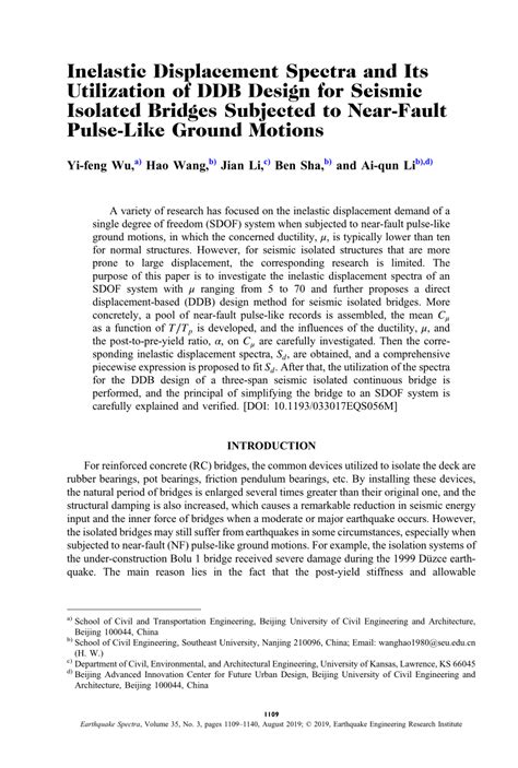 Pdf The Inelastic Displacement Spectra And Its Utilization Of Ddb Design For Seismic Isolated