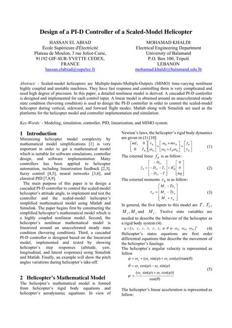pdf design of a pi d controller of a scaled model helicopter