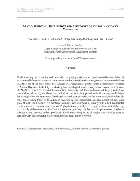 Pdf Spatio Temporal Distribution And Abundance Of Phytoplankton In